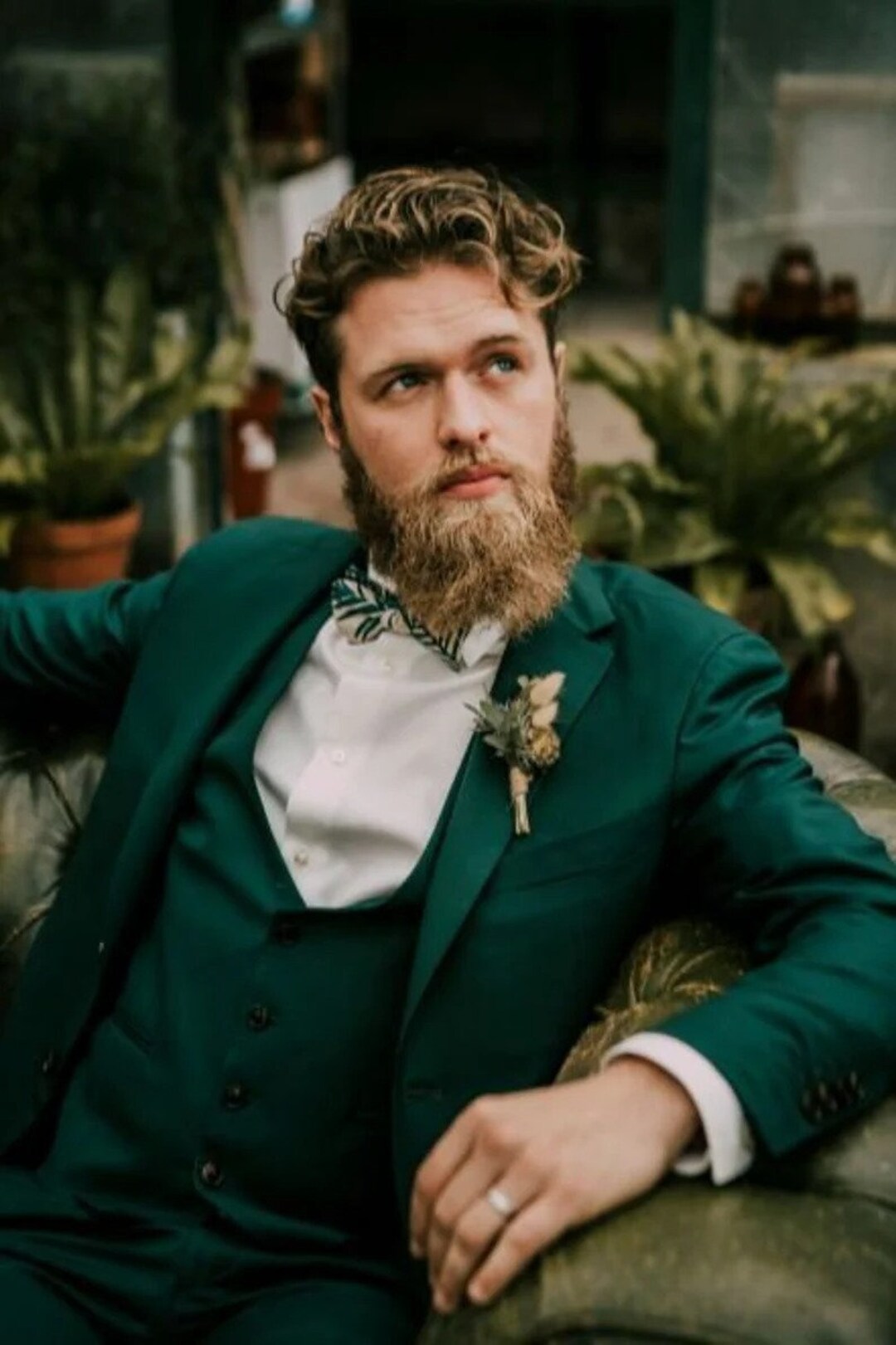 Men Green Wedding Stylish Luxury Groom Slim Fit 3 Piece Prom Dinner ...