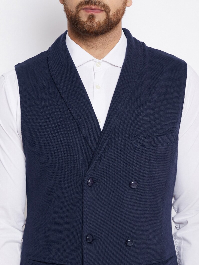 Men Navy Blue Pure Cotton Waistcoat Formal Waist Coat for - Etsy