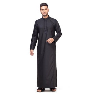 Men's Thobe Jubba Nehru Stand Collar Islamic Clothing Muslim Cotton ...