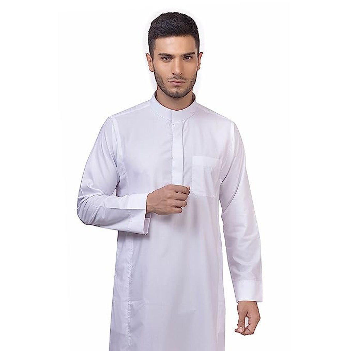 Men's Thobe Jubba Nehru Stand Collar Islamic Clothing Muslim Cotton ...