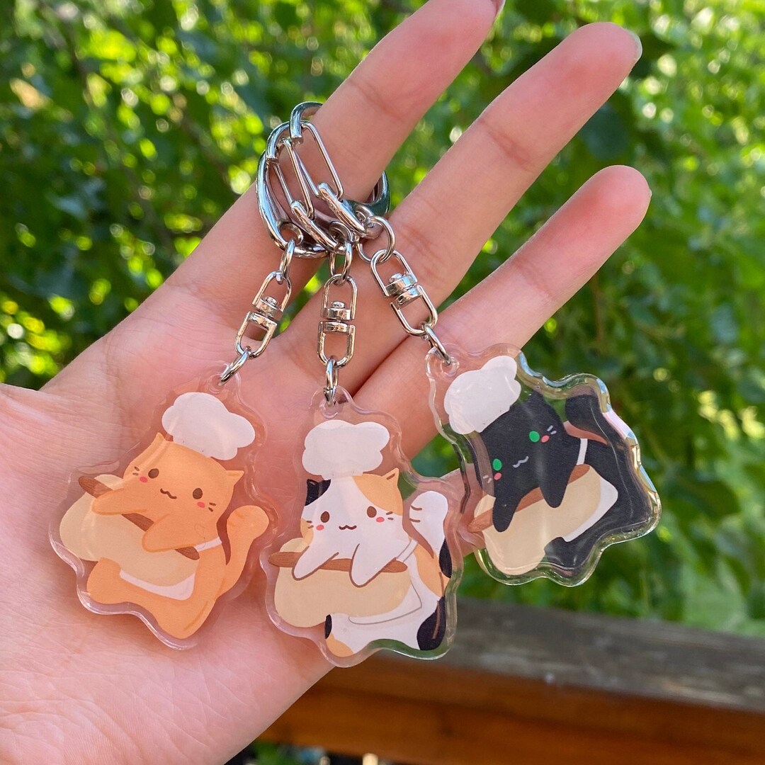 Cute Cat Keychain, Acrylic Epoxy Keychain, Baker Cat, Orange Cat, Black ...