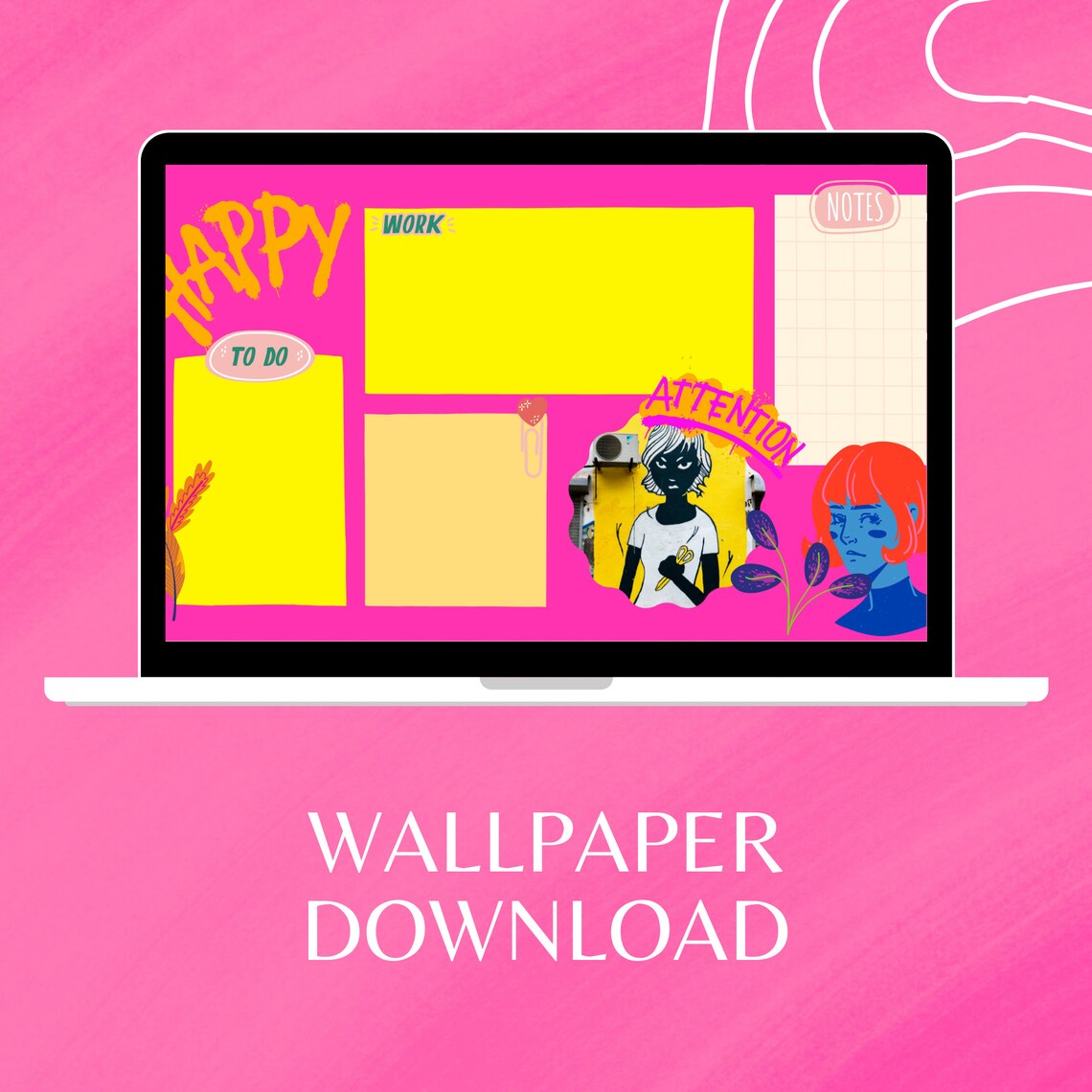 Desktop Wallpaper Desktop Organizer Desktop Pink Wallpaper - Etsy