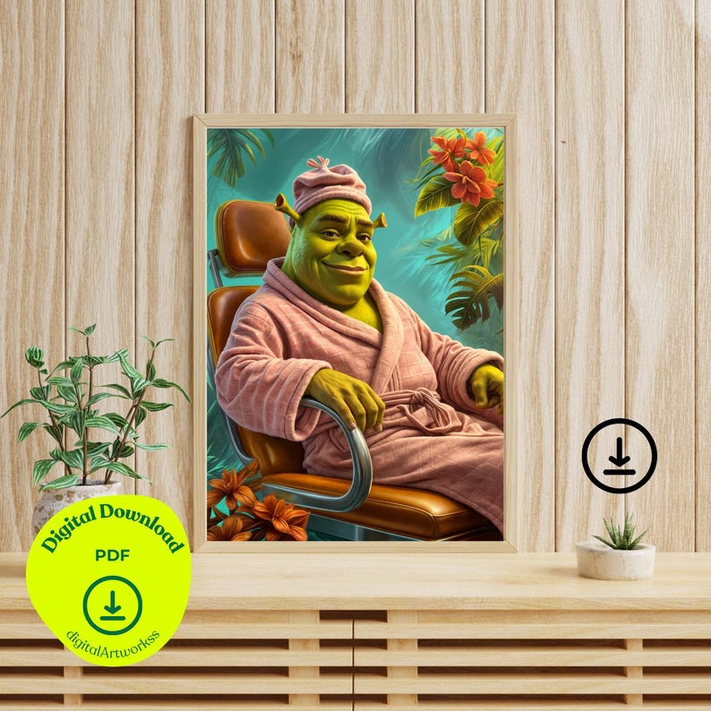 Shrek's Fun Sauna Moment, Shrek's Spa Day, Digital Art Print, Digital ...