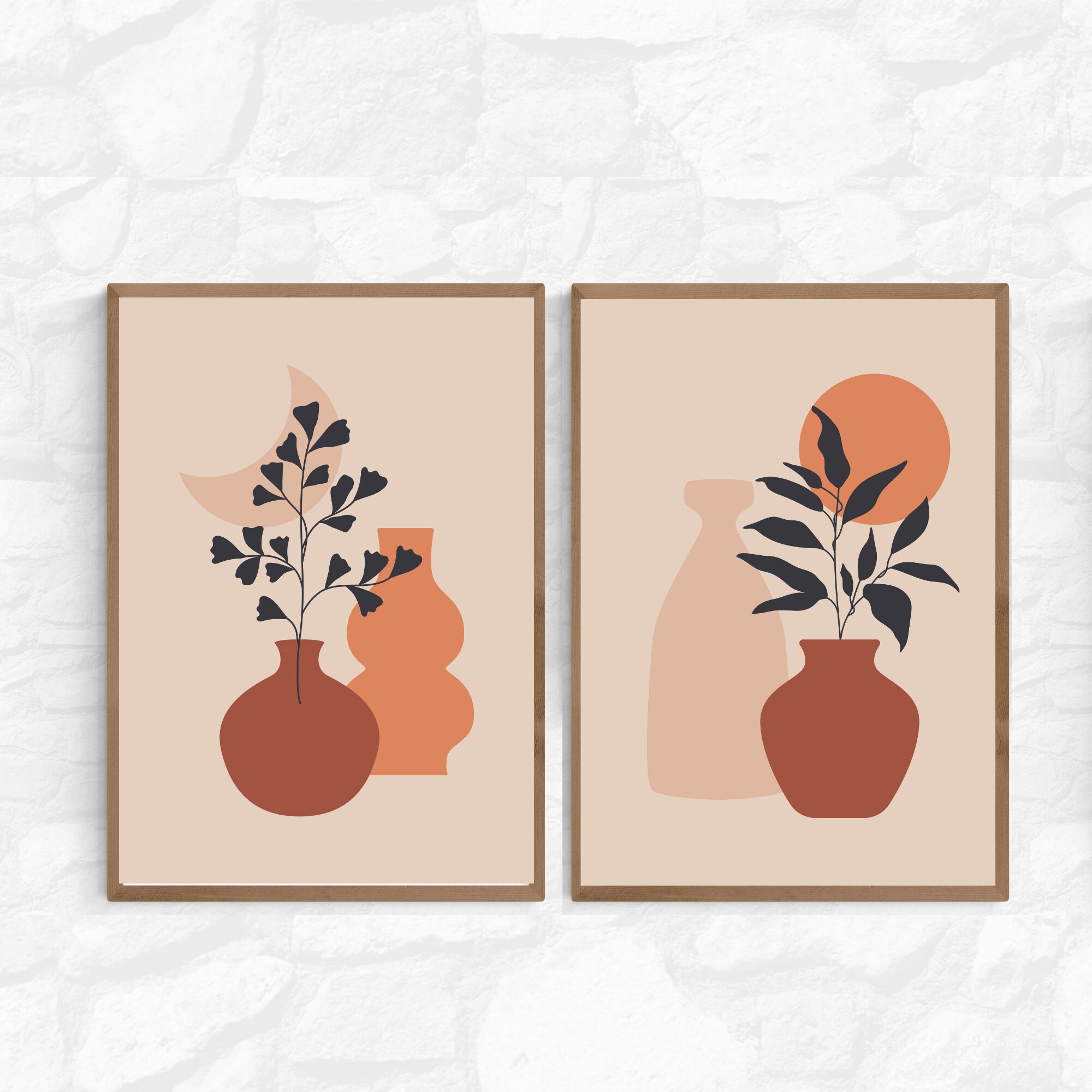 Boho Abstract Leaf Art, PRINTABLES Set of 3, Geometric Neutral Brown ...