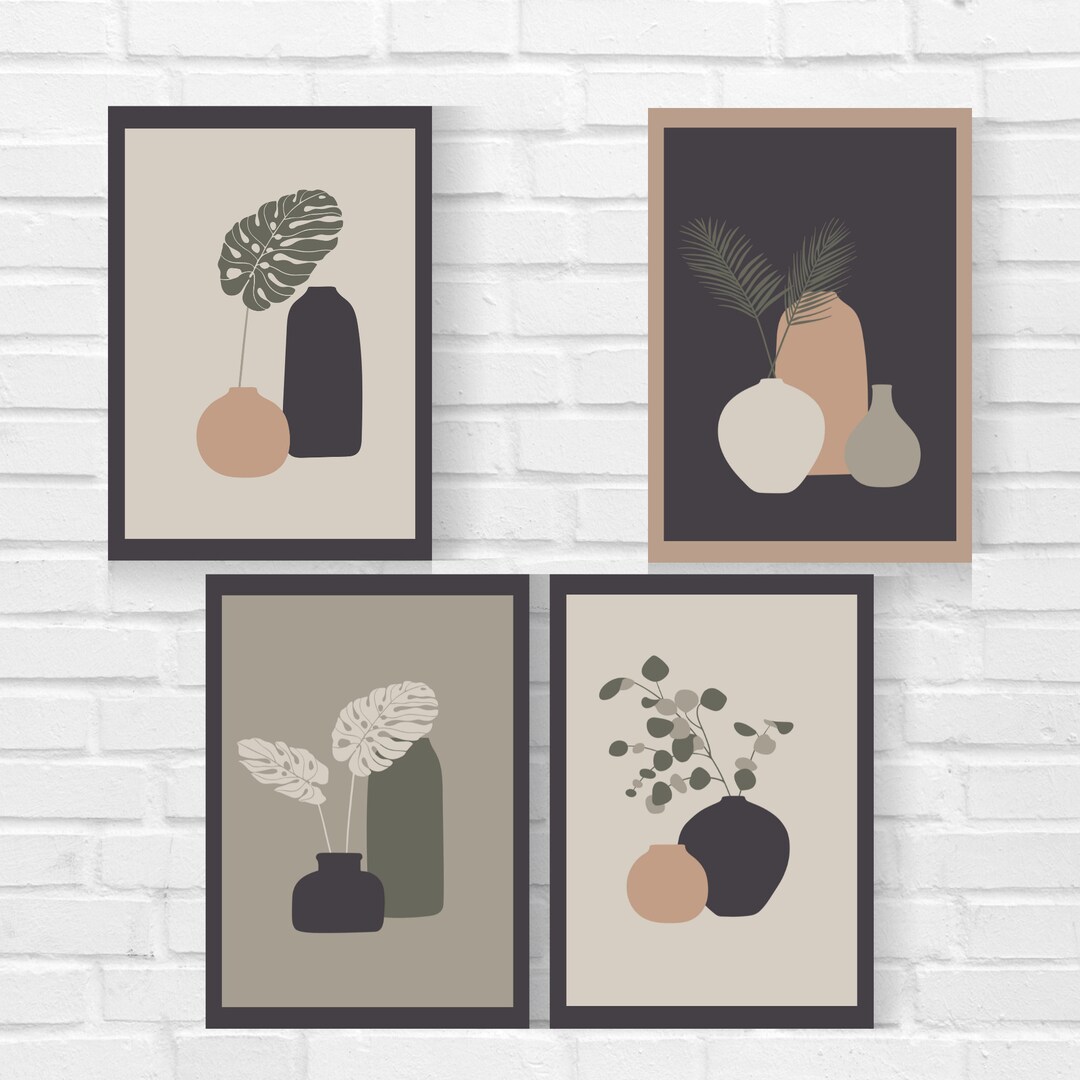 Boho Abstract Art, PRINTABLES Set of 3, Geometric With Green Leaves ...