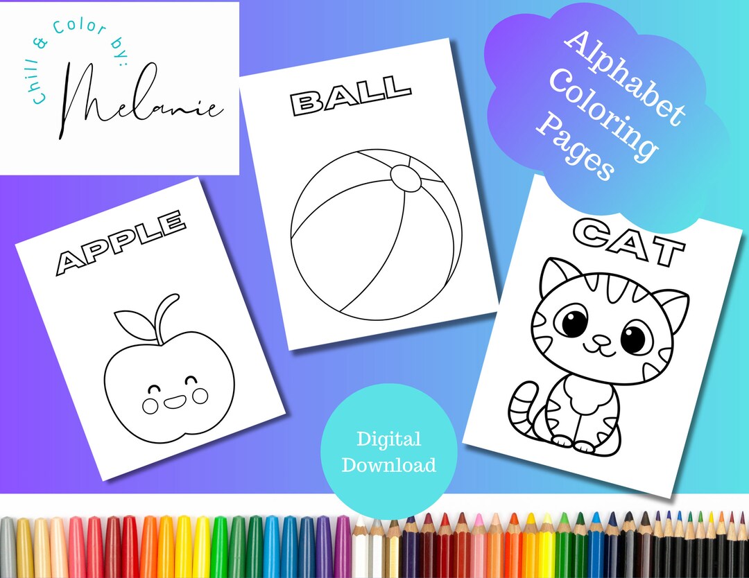 Cute Alphabet Coloring Pages for Kids - Educational Printable - Digital ...