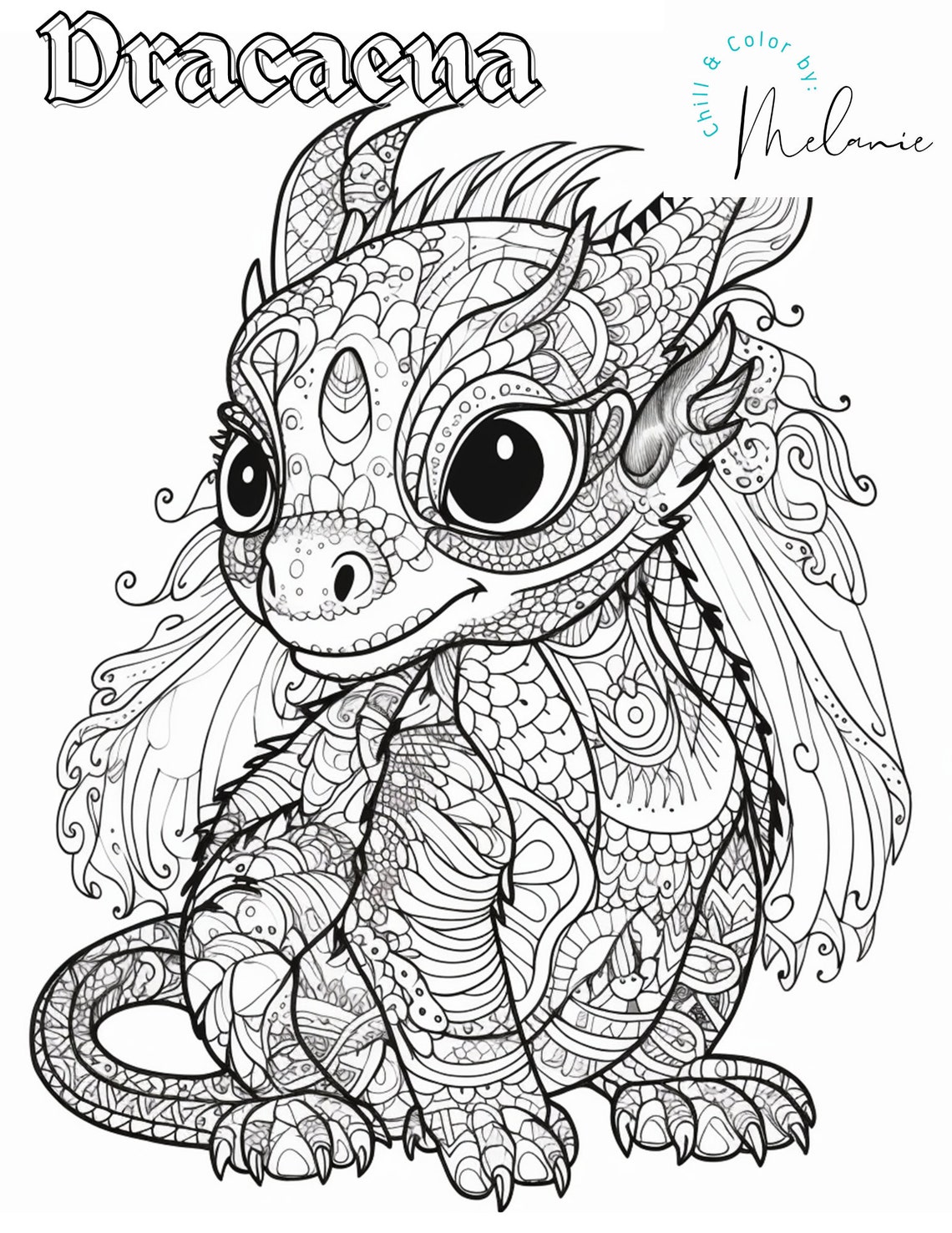 5 Cute Baby Dragon Fantasy Coloring Page, Adults + Kids- Instant ...