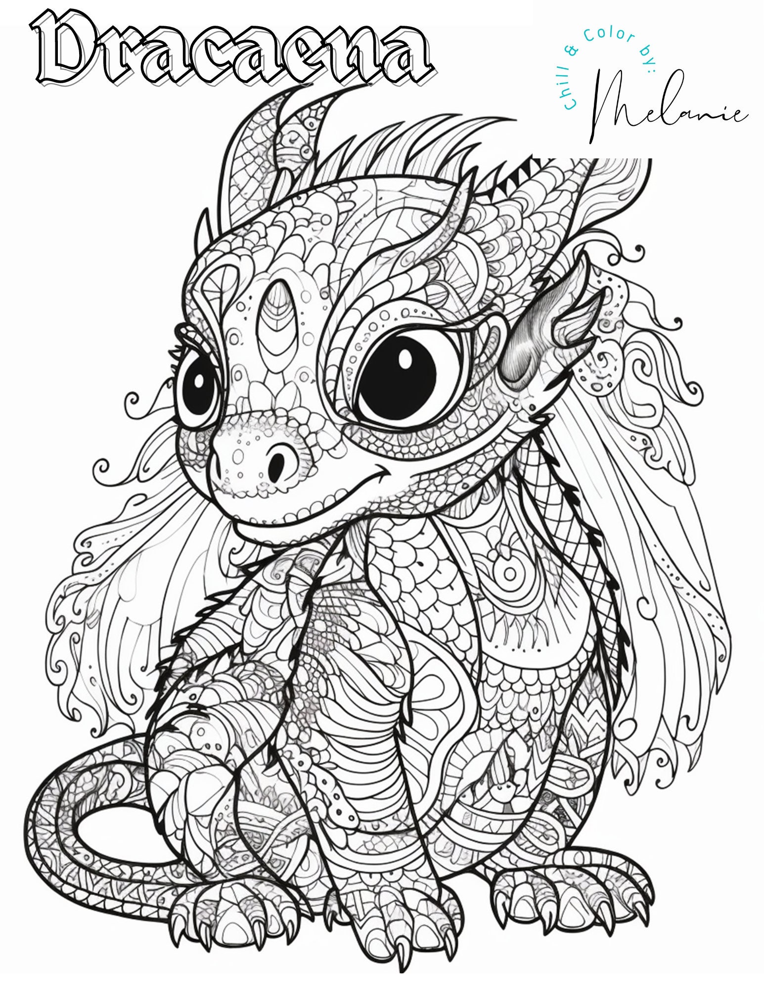 5 Cute Baby Dragon Fantasy Coloring Page, Adults + Kids- Instant ...