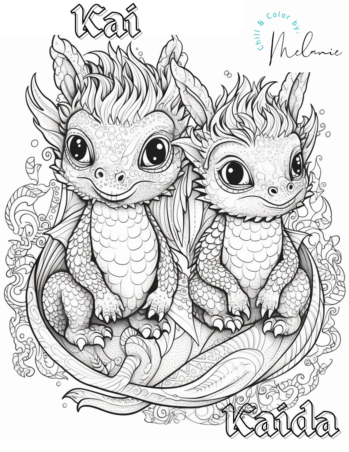 5 Cute Baby Dragon Fantasy Coloring Page, Adults + Kids- Instant ...