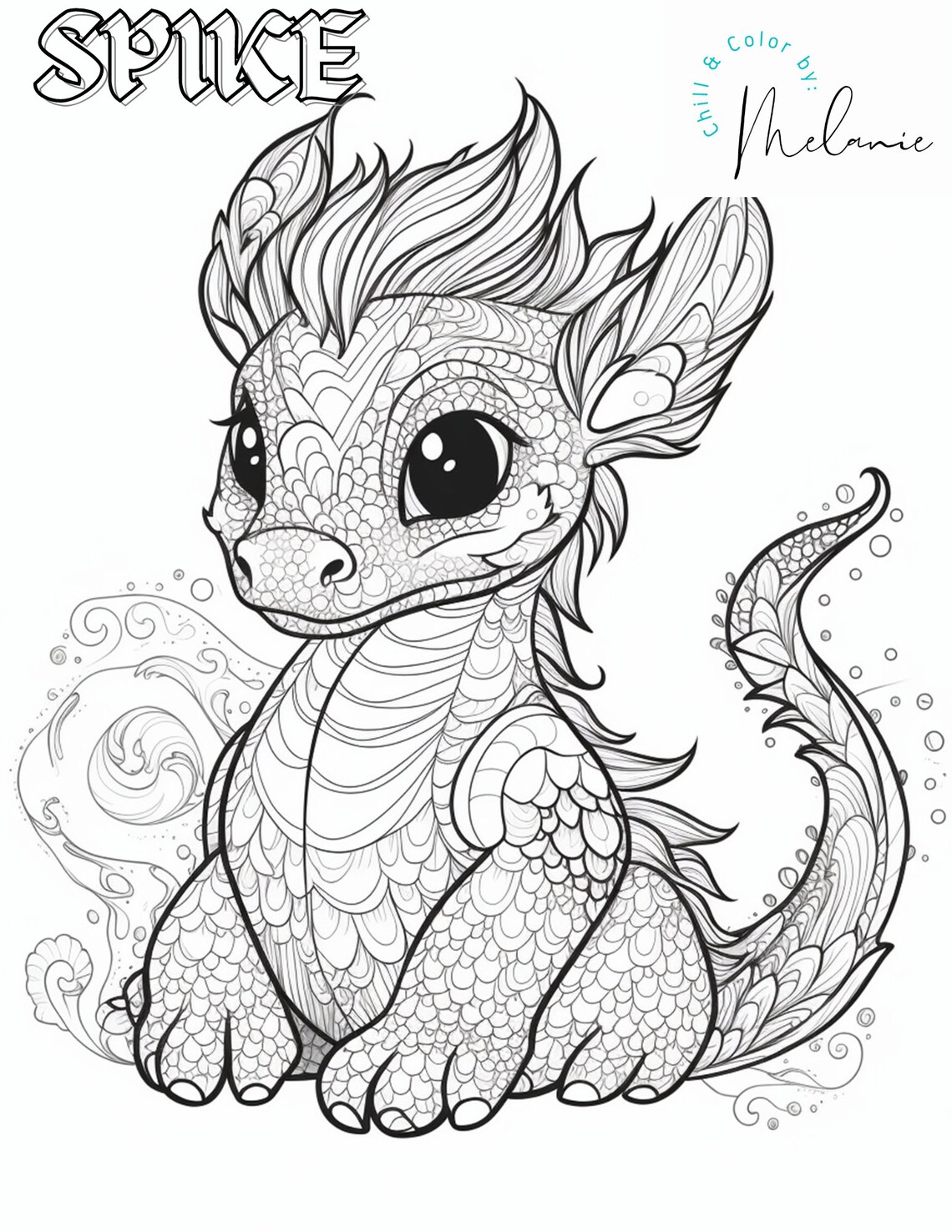 5 Cute Baby Dragon Fantasy Coloring Page, Adults + Kids- Instant ...