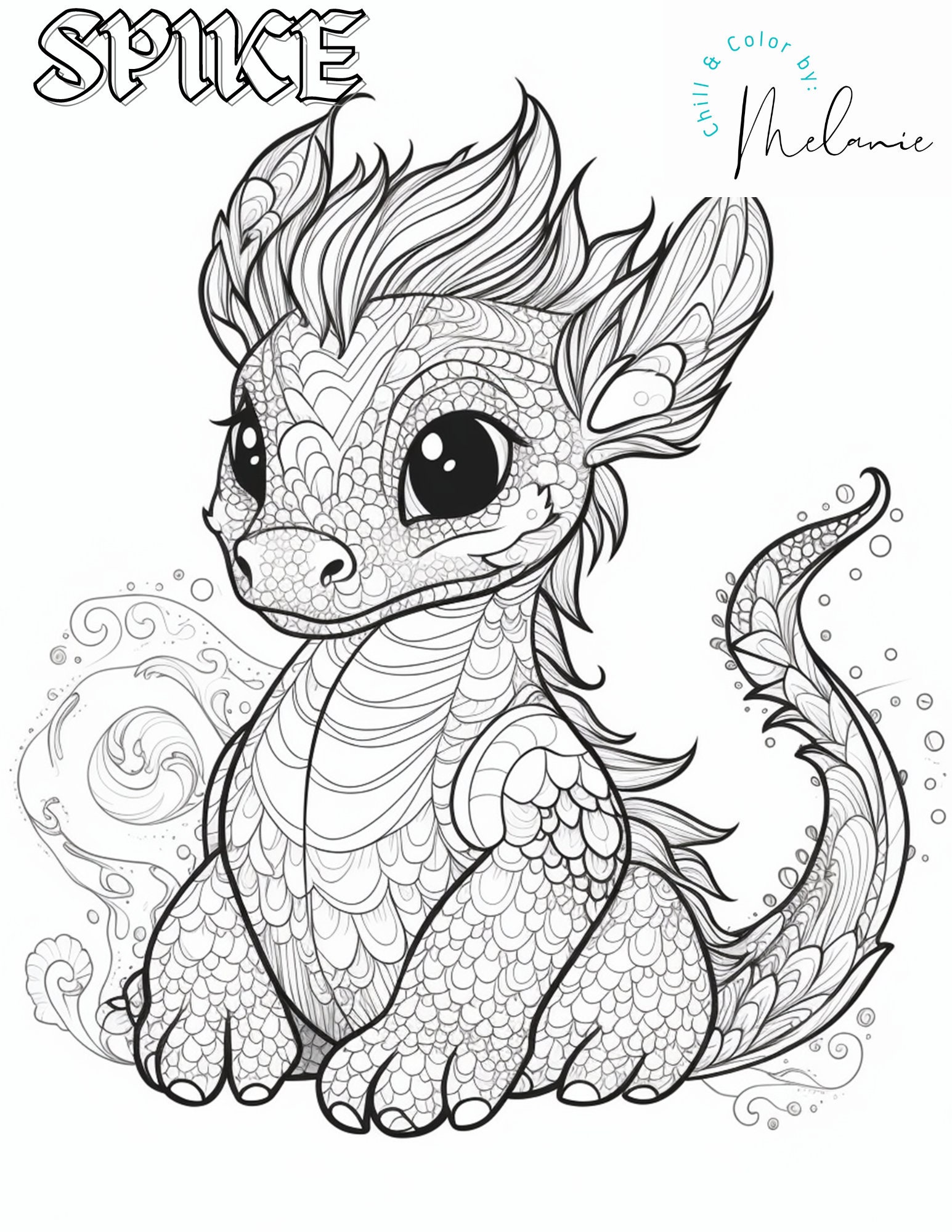5 Cute Baby Dragon Fantasy Coloring Page, Adults + Kids- Instant ...