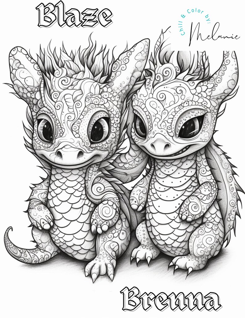 5 Cute Baby Dragon Fantasy Coloring Page, Adults + Kids- Instant ...