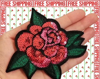 Rose Sequin Patch - Etsy