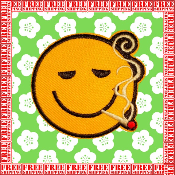 Smoking Weed Smiley Face Embroidered Patch 2.20 - Etsy