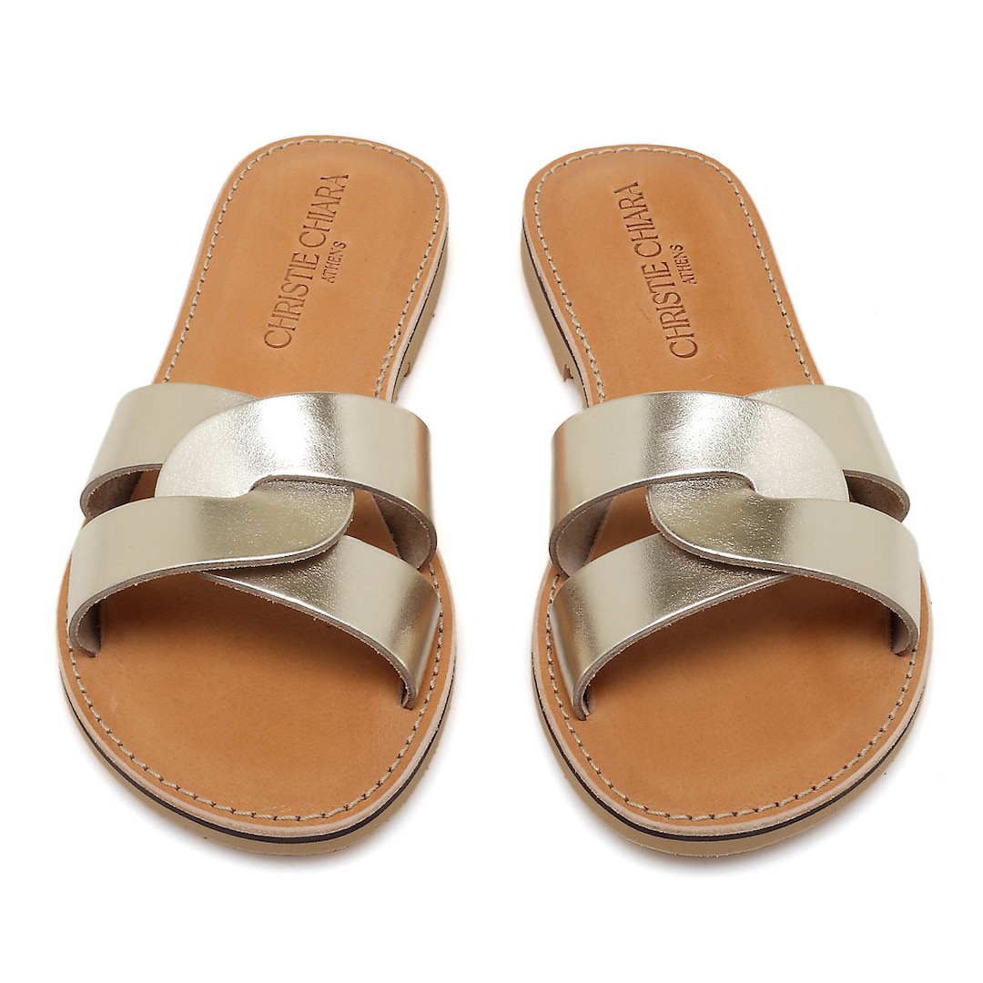 Special Offer,best Gold Slides, Gold Sandals, Women Leather Sandals ...