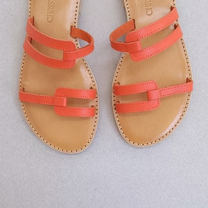 Orange Leather Sandals Women Sandals for Summer Summer Comfort Shoes ...