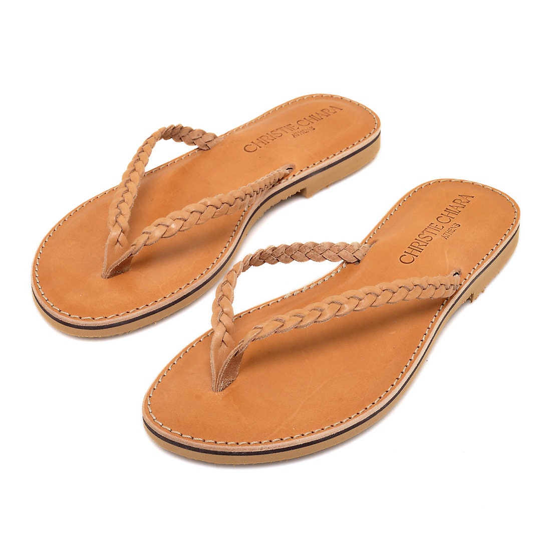 Tan Flip Flops, Tan Leather Flip Flops, Women Flip Flops, Strappy ...