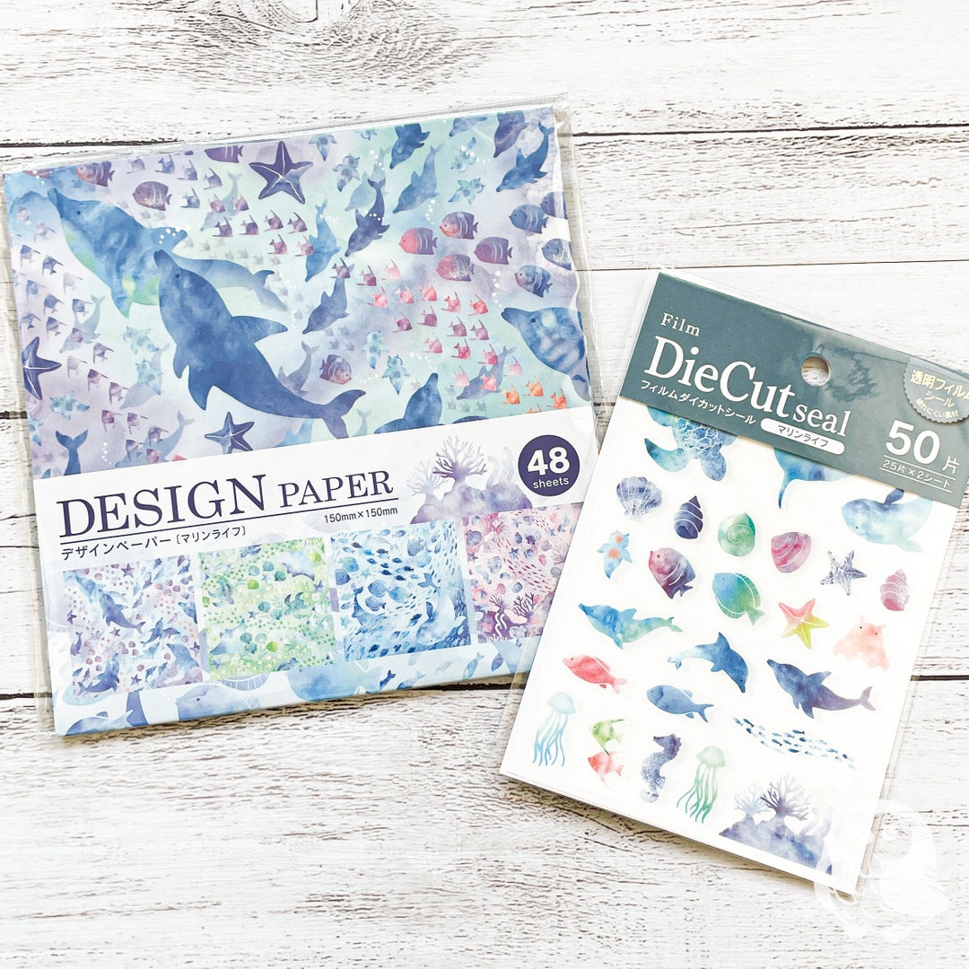 Marine Life Design Paper and Diecut Seal |origami & Sticker |dolphins ...