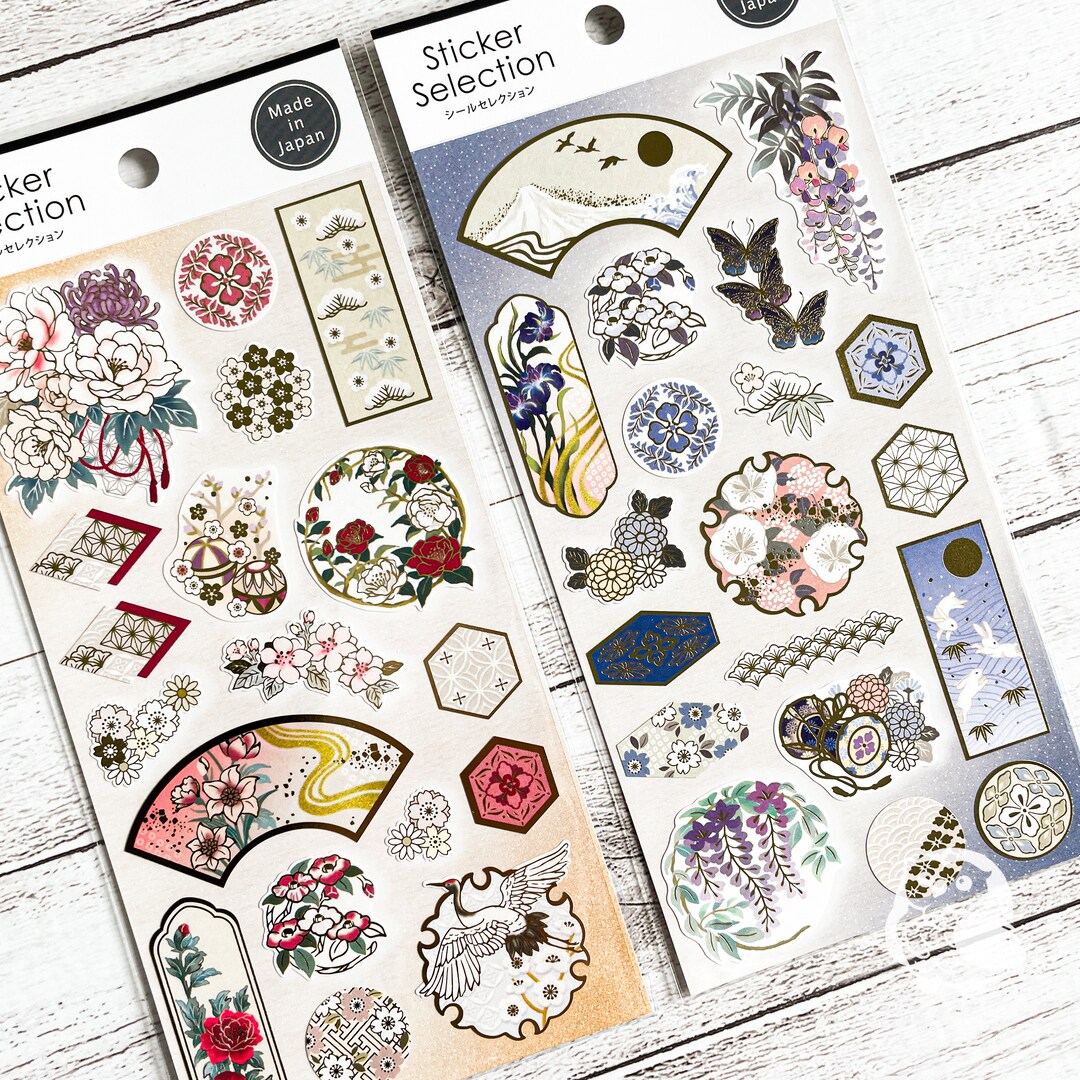 Traditional Japanese Style Flowers and Motif Stickers | Crest, Mount ...