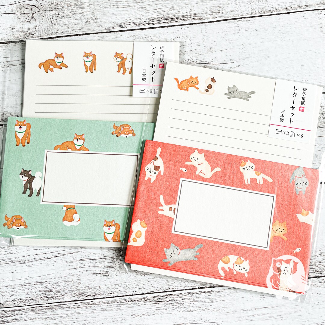 Japanese Iyo Washi Shiba Dog & Cat Letter Set Cute Cat, Cute Dog Laulea ...