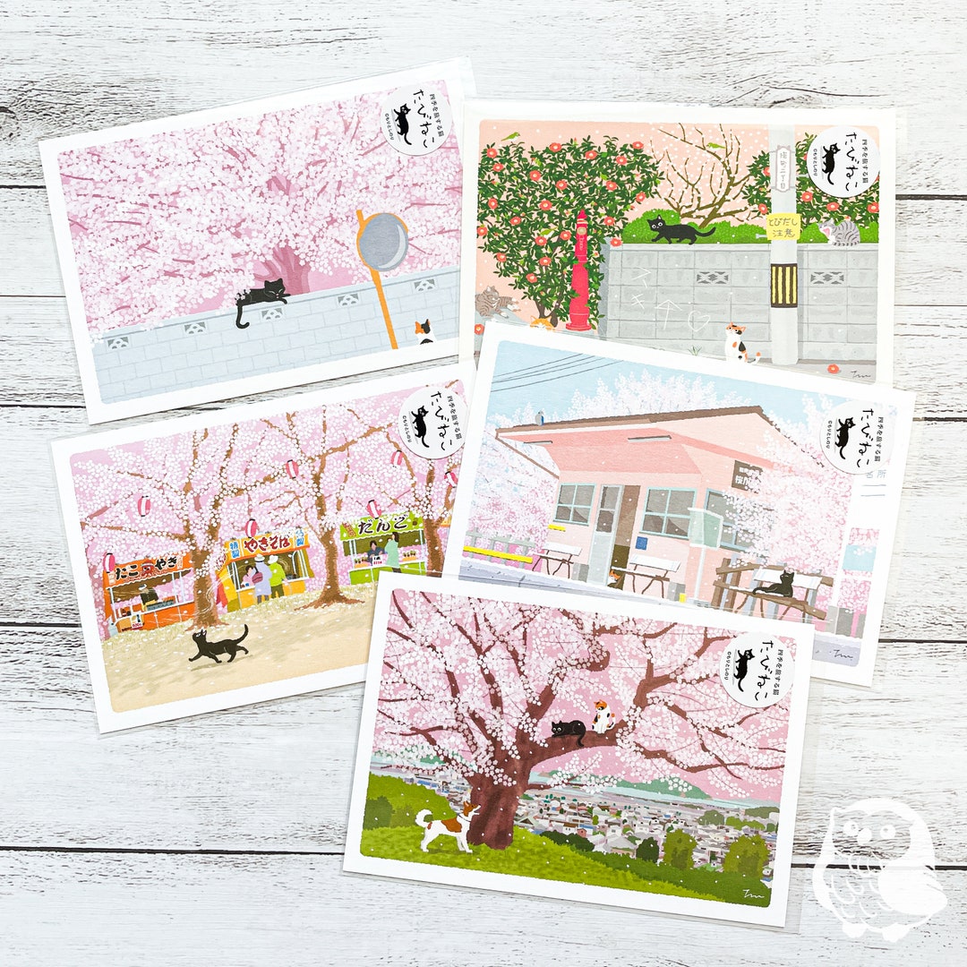 Spring Japanese Tabineko Postcards | Cats Traveling in the Four Seasons of Japan | Toshinori ...