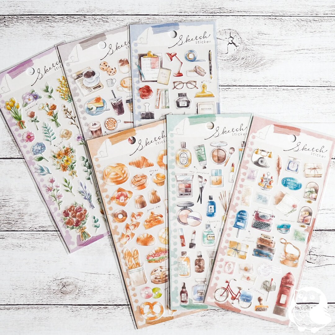 Sketch Sticker Mindwave Sticker Sheet Flowers Coffee - Etsy