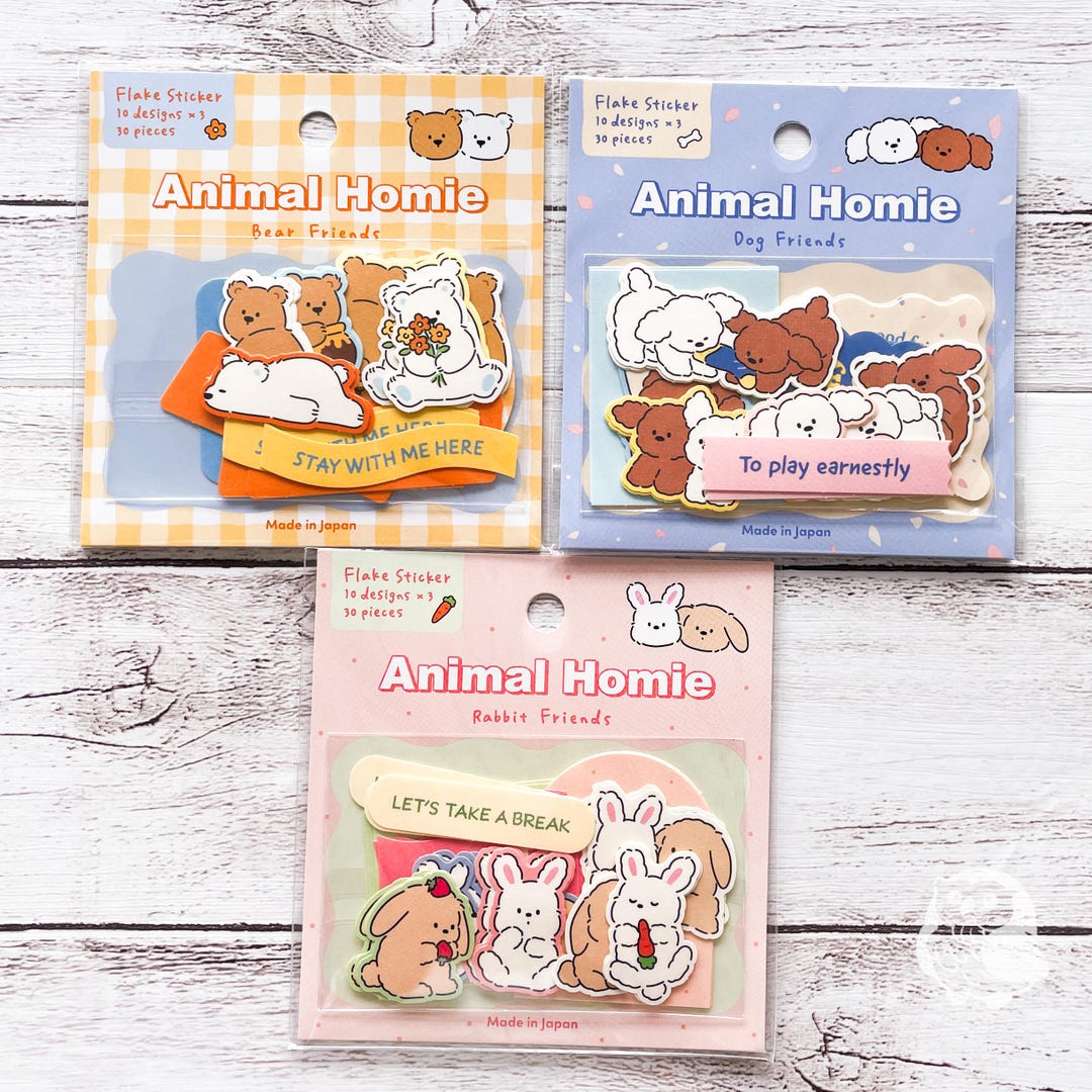 Animal Homie Flake Stickers| Bear Friends, Dog Friends, Rabbit Friends ...