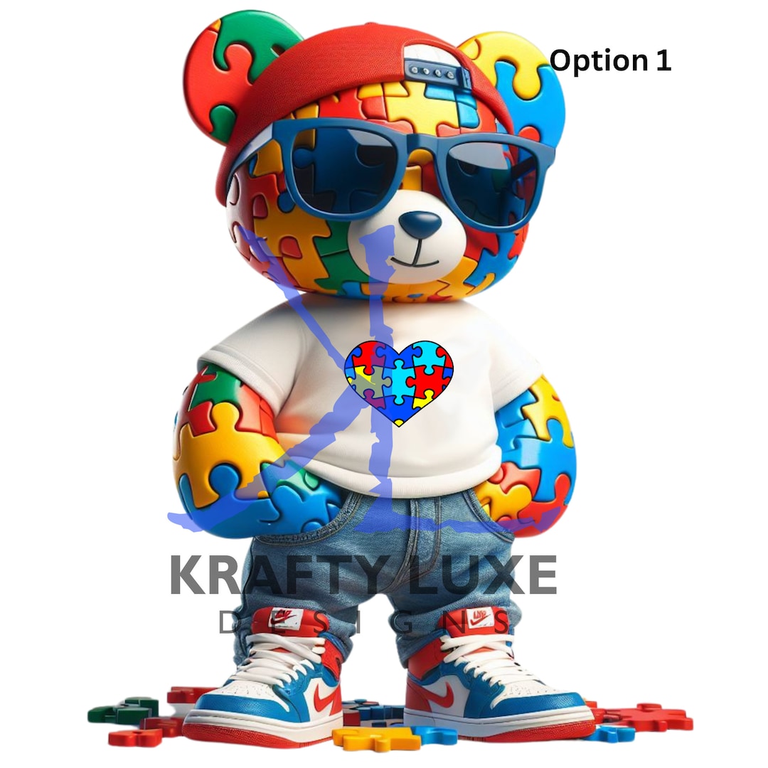 Hip Hop Autism Boy Teddy Bear 1 PNG, Autism Awareness Png, Autism ...
