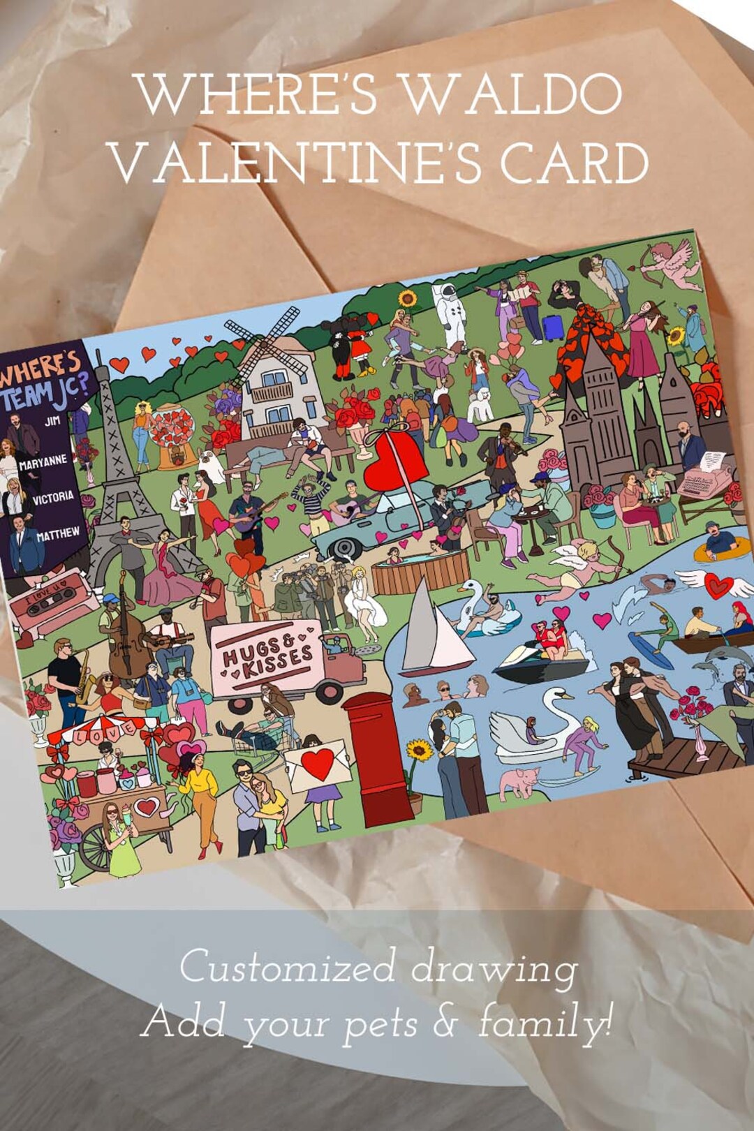 Unique Where's Waldo Valentines Card Custom Search and Find Love Card Personalized Gift for Her ...