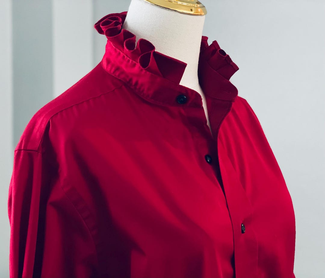 So Hot! Scarlett Red Ruffle Collar Long Sleeve Blouse - Reworked Mens ...
