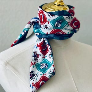 Vintage Inspired Retro Western Print and Checked Denim Skinny Scarf ...