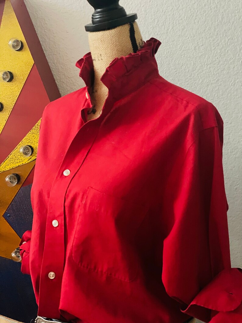 Scarlet Red HOT Long Sleeve Ruffle Collar Button Down Blouse - Etsy Canada