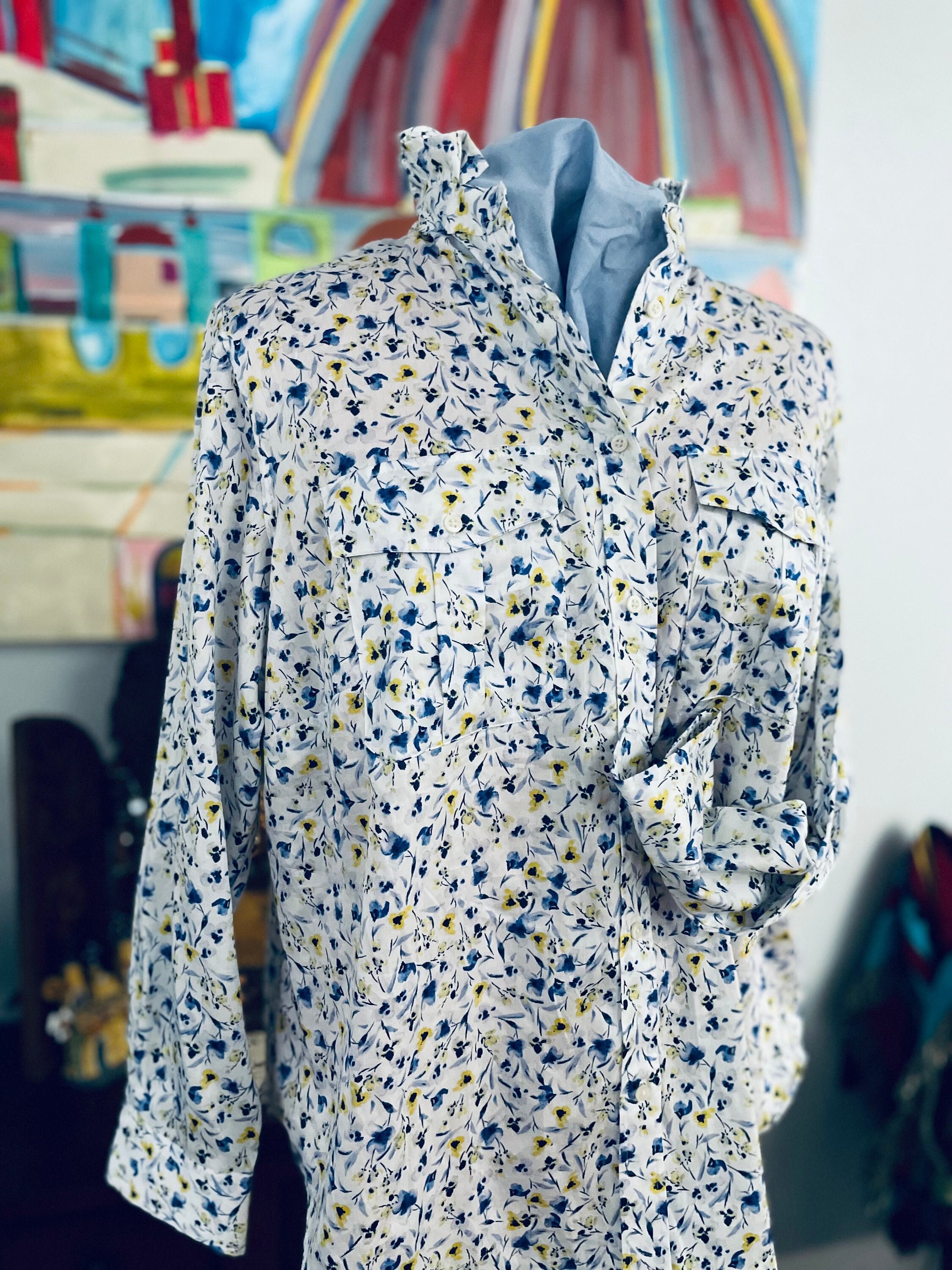 Plus Size Floral Top, elegantes und doch müheloses Damen-Rüschenkragen ...