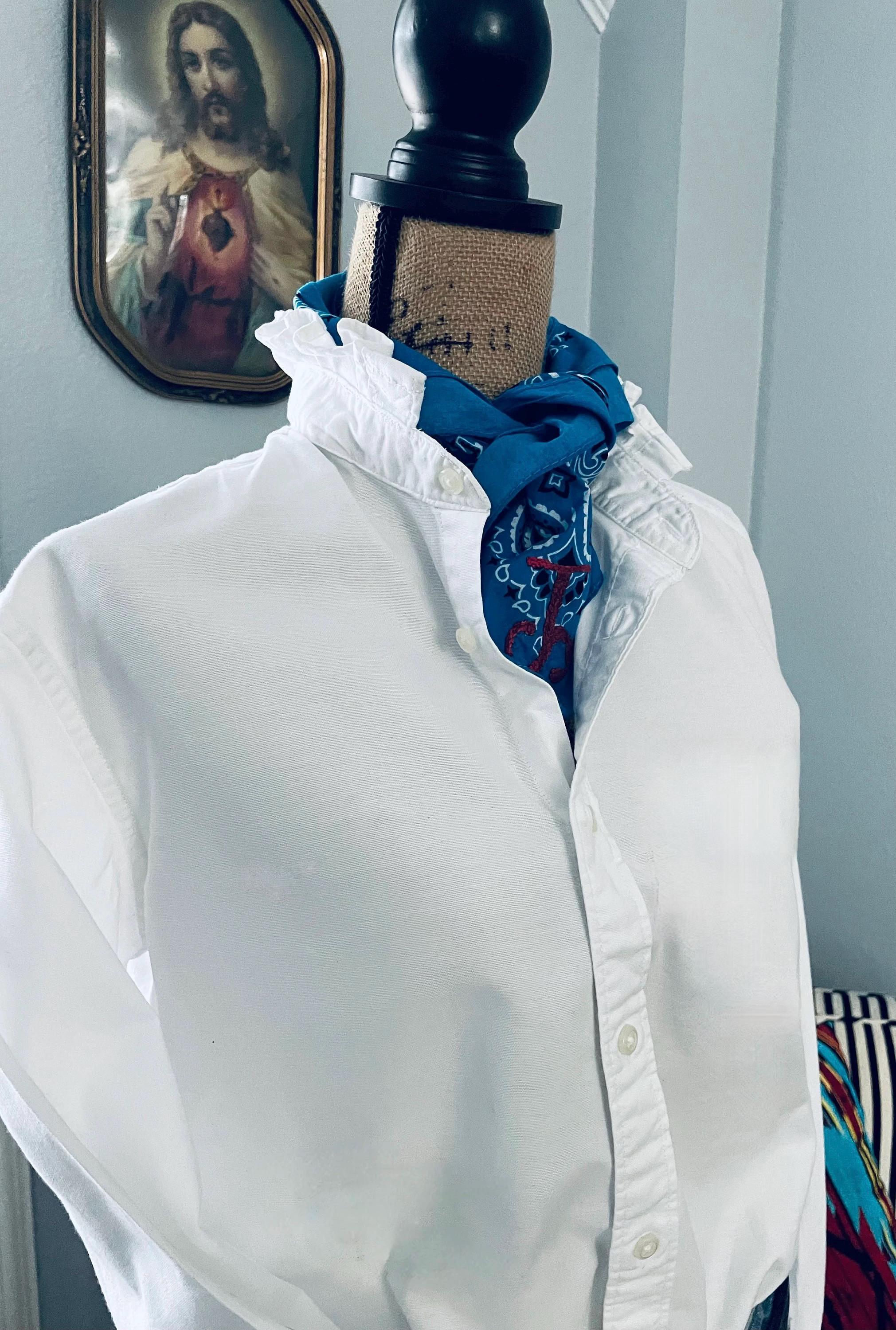 Ruffle Collar Reworked Shirt: Elegant Cotton Blend Button-down - Etsy