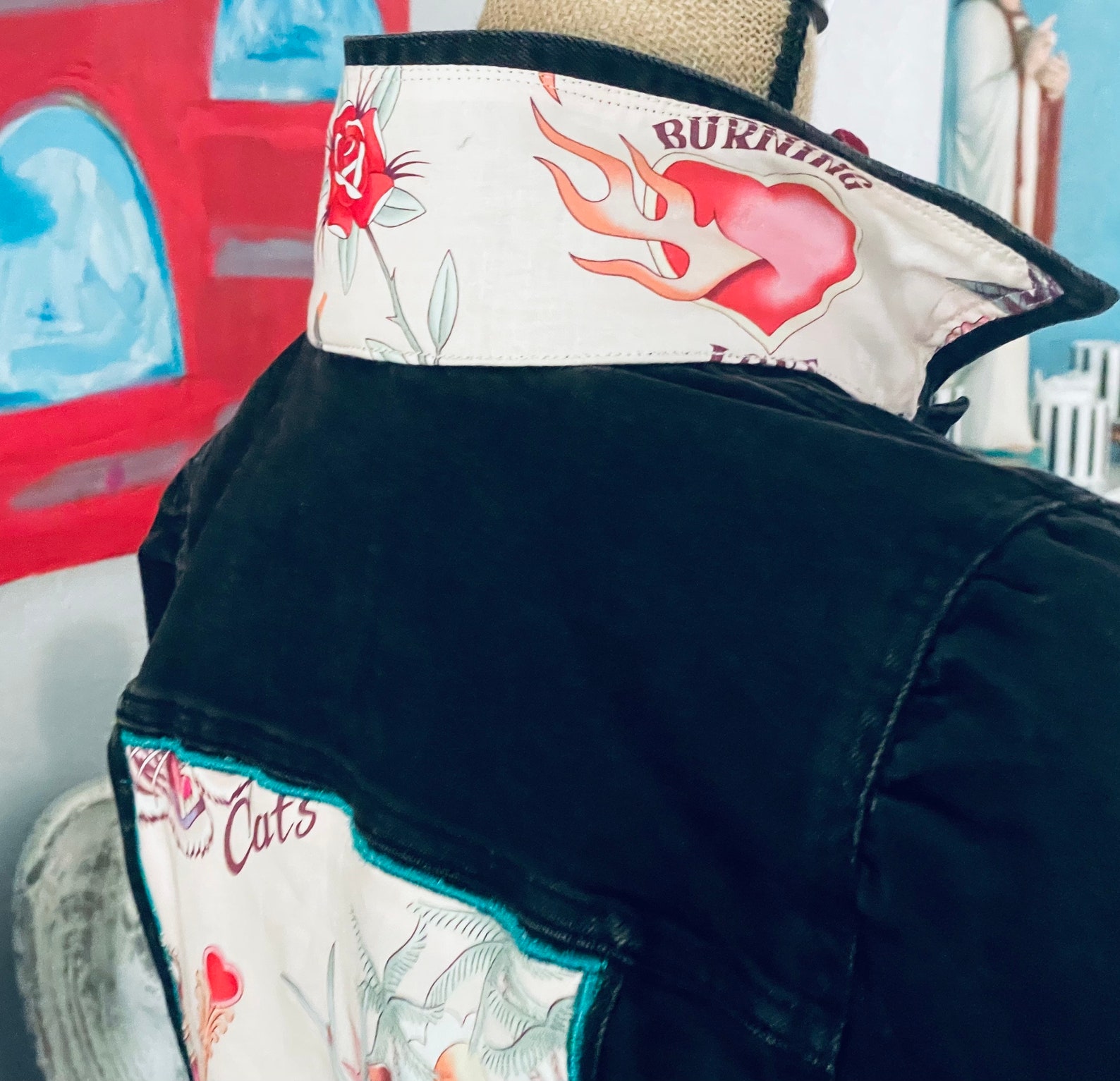 One of Kind True Love Puff Sleeve Ruffle Collar Denim Jacket, Statement ...