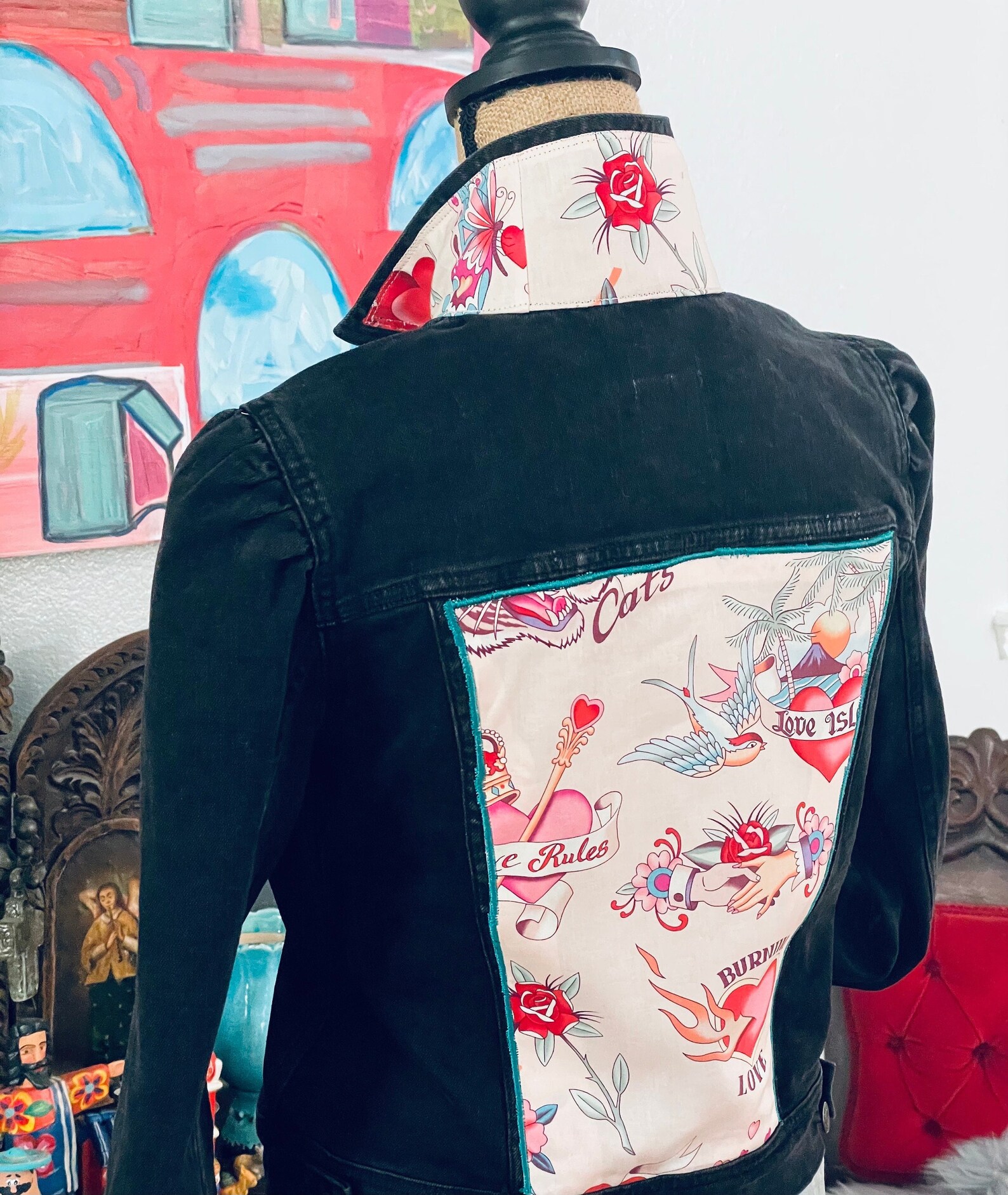 One of Kind True Love Puff Sleeve Ruffle Collar Denim Jacket, Statement ...