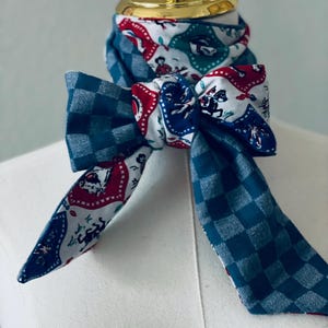 Vintage Inspired Retro Western Print and Checked Denim Skinny Scarf ...