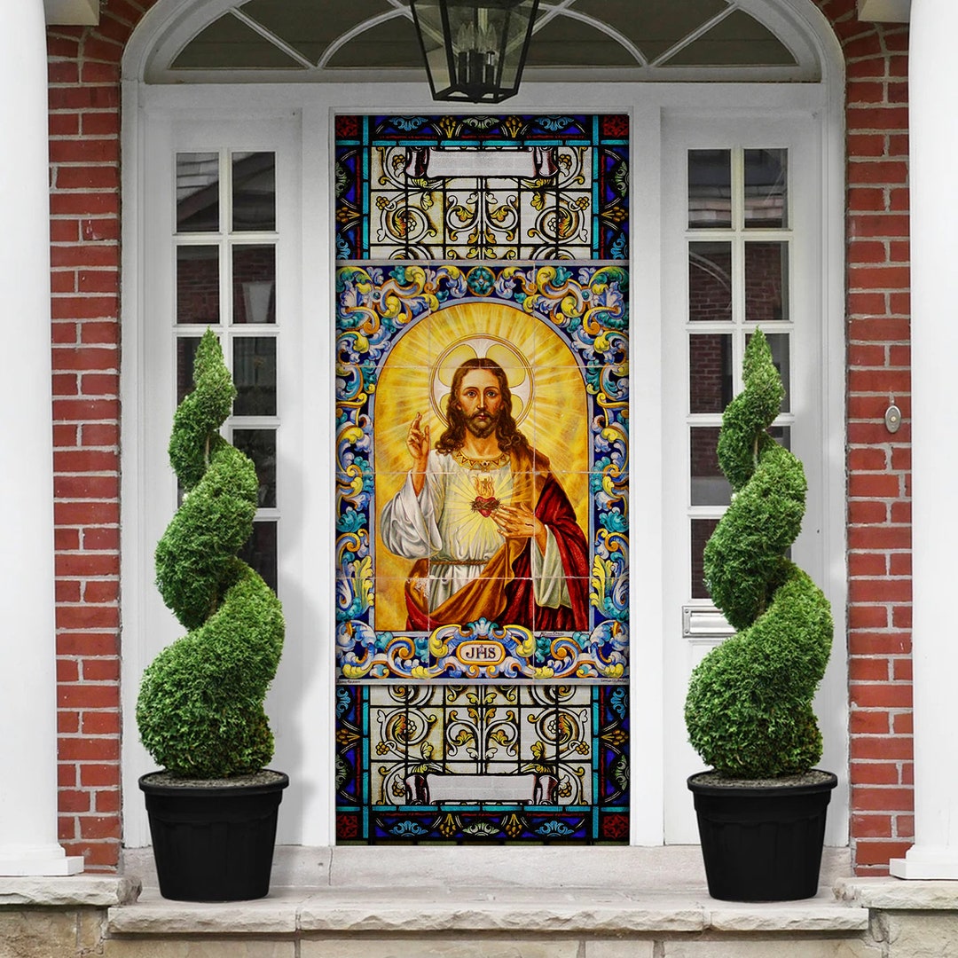 God Jesus Door Covers, Window Stained Glass, Religious Door Covers ...