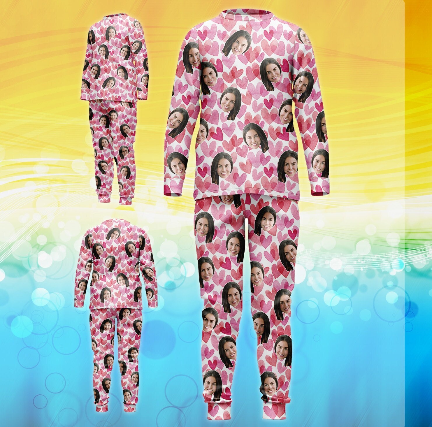 Customized Face Pajama Set Using Photo & Name, Couple Matching Pjs ...
