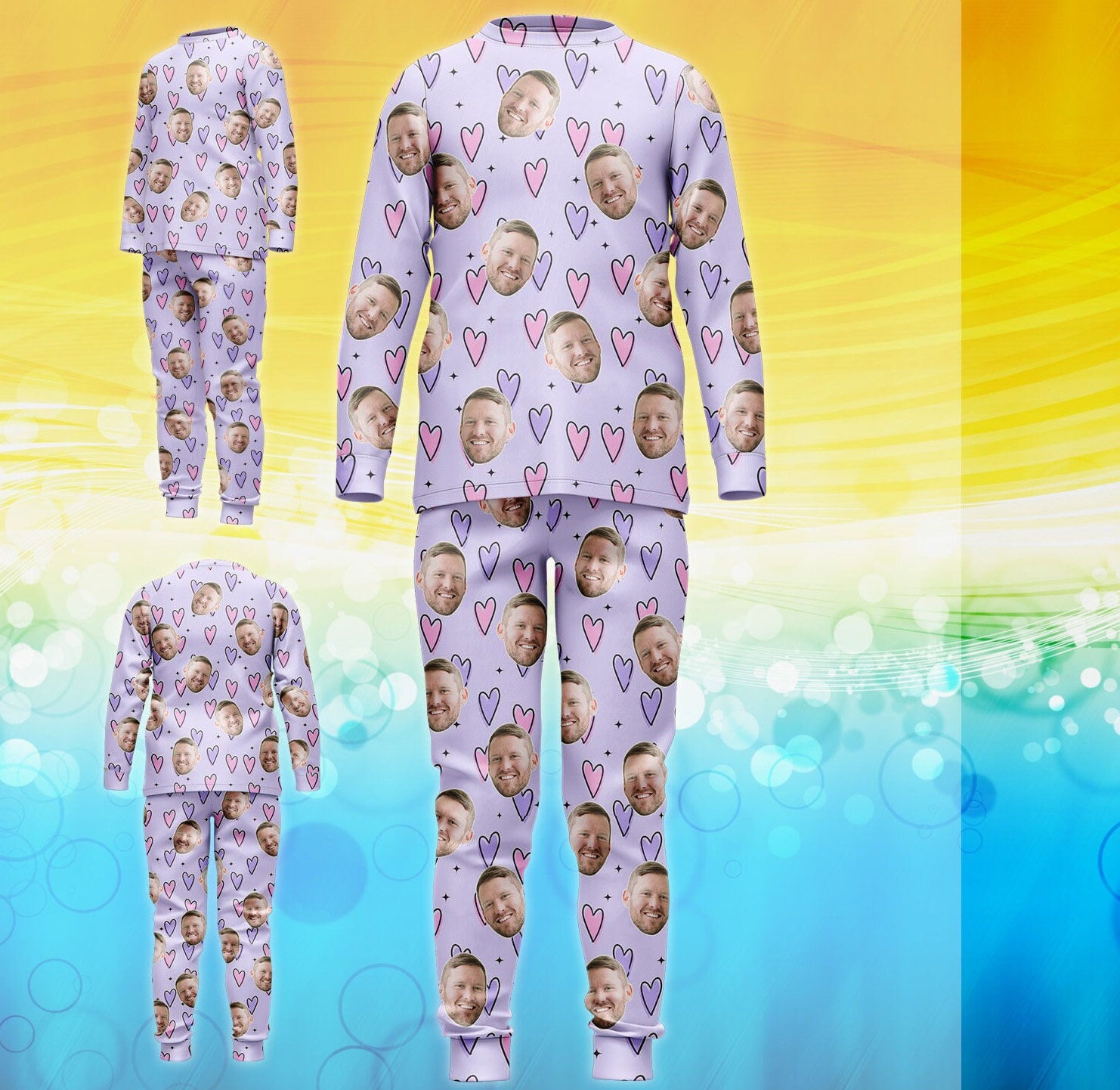 Customized Face Pajama Set Using Photo & Name, Couple Matching Pjs ...
