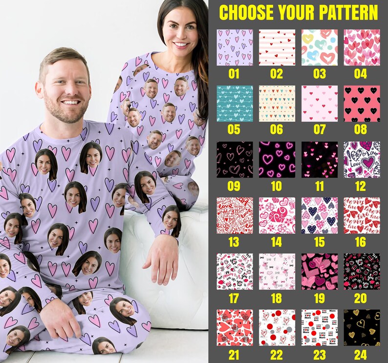 Customized Face Pajama Set Using Photo & Name, Couple Matching Pjs ...