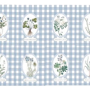 Gingham Floral Botanical Prints, Antique Style Cottage Art (digital ...
