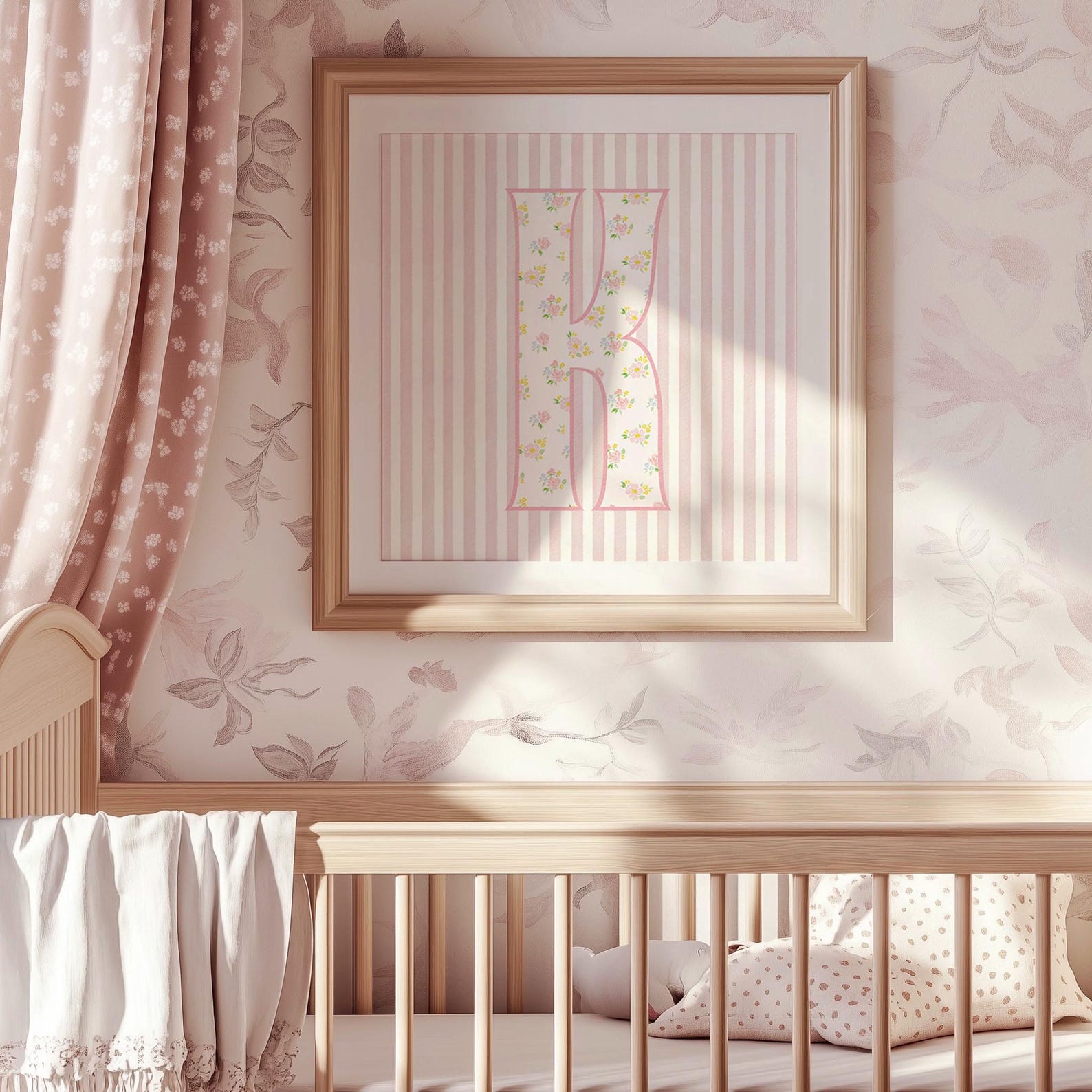 Floral Initial Art Print | Custom Letter K Nursery Wall Art | Digital ...