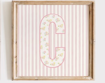 Floral Initial Art Print | Custom Letter H Nursery Wall Art | Digital ...