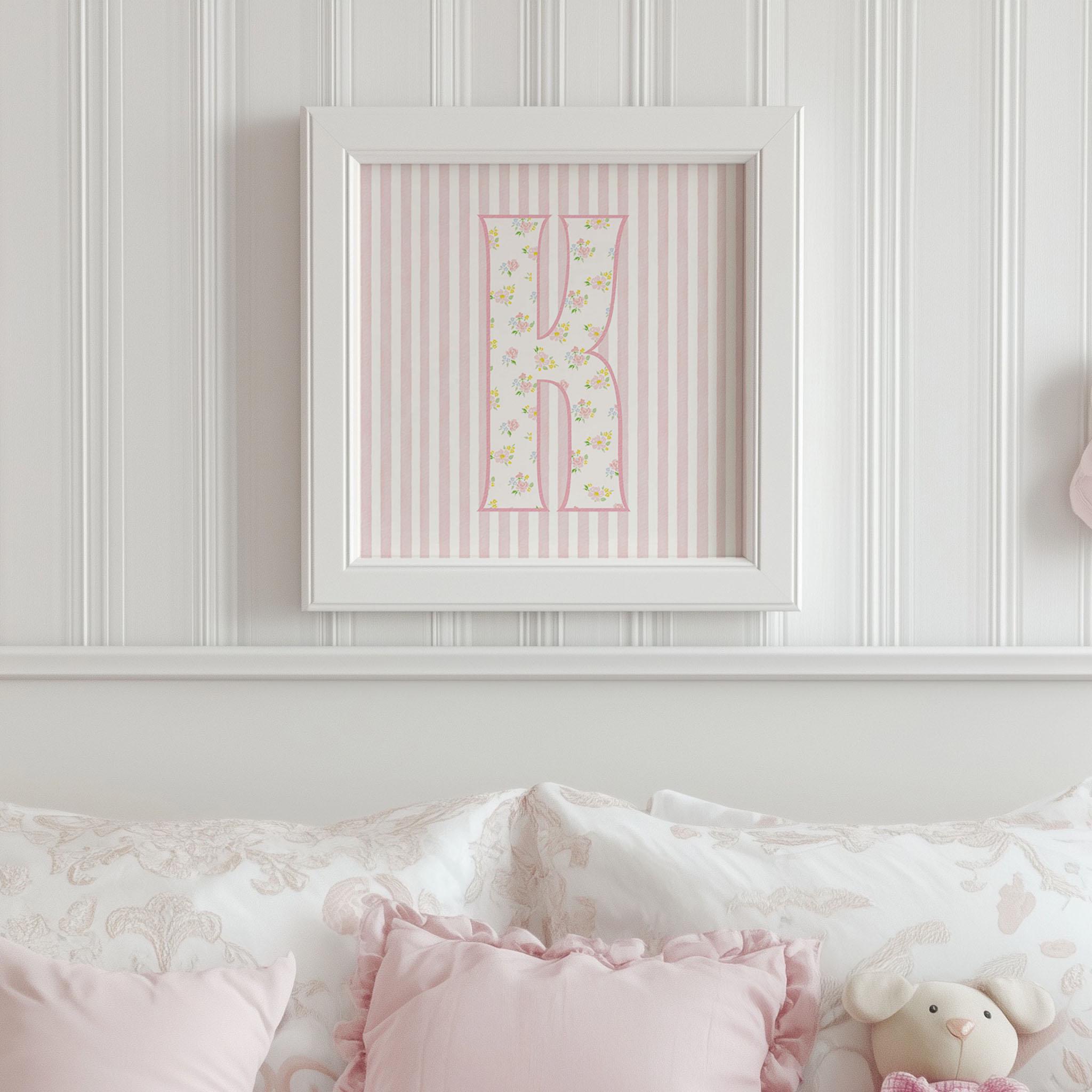 Floral Initial Art Print | Custom Letter K Nursery Wall Art | Digital ...