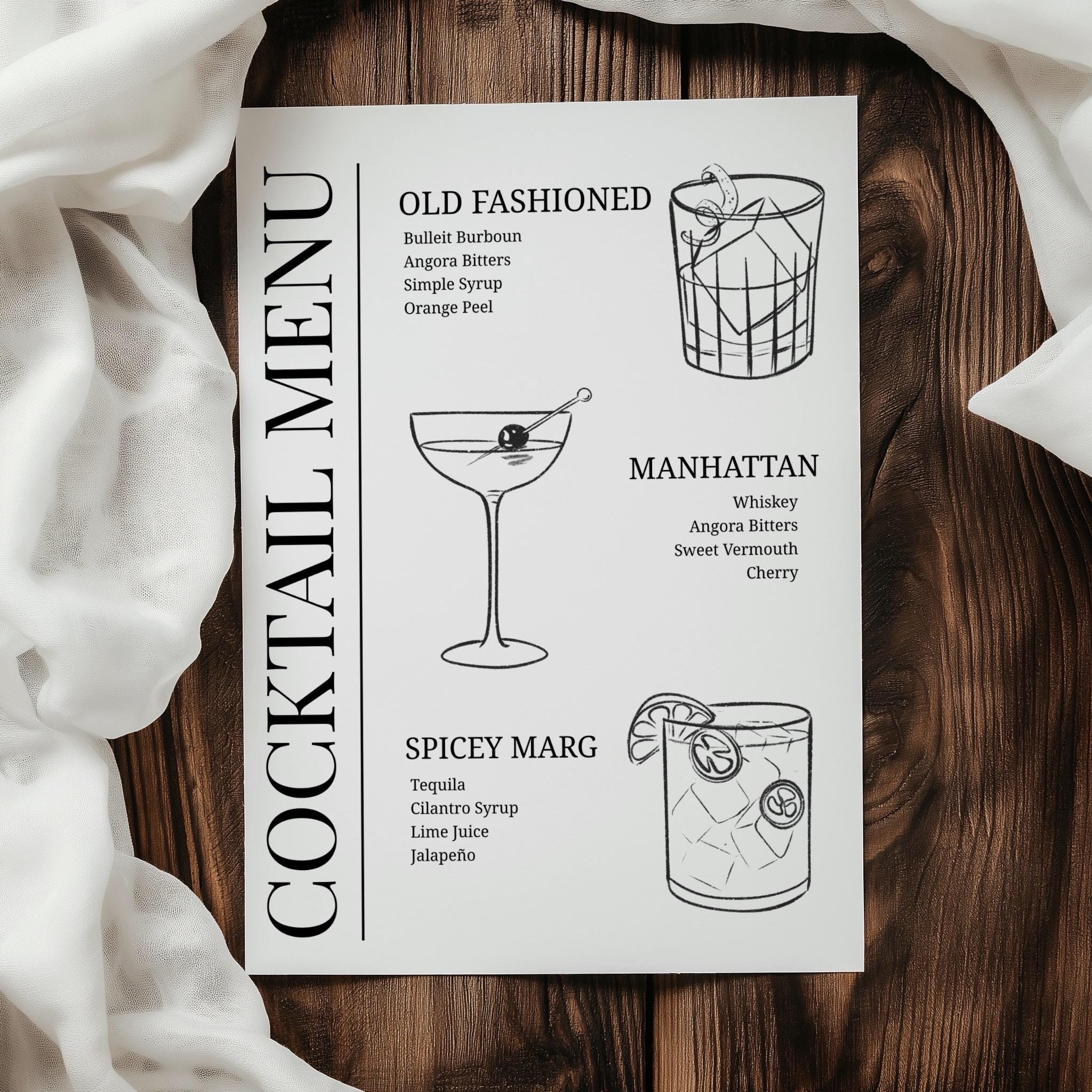 Hand Drawn Signature Cocktail Menu, Editable Drink Menu, Custimizable ...