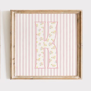 Floral Initial Art Print | Custom Letter K Nursery Wall Art | Digital ...