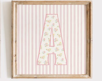 Floral Initial Art Print | Custom Letter H Nursery Wall Art | Digital ...