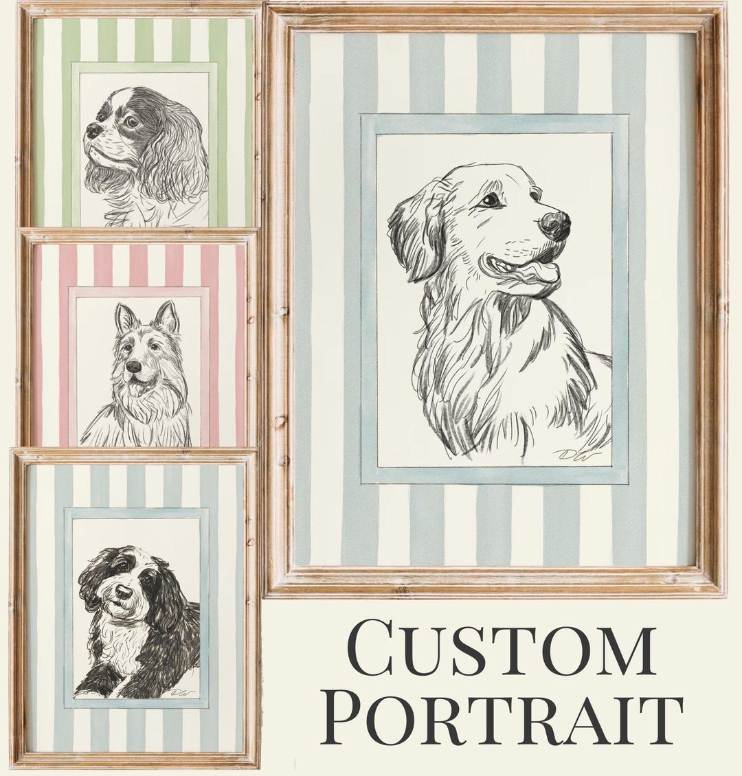 Custom Dog Sketch, Grandmillenial Prints, Striped Art, Printable ...