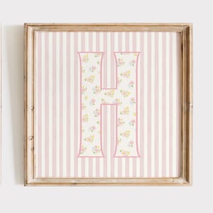Floral Initial Art Print | Custom Letter H Nursery Wall Art | Digital ...